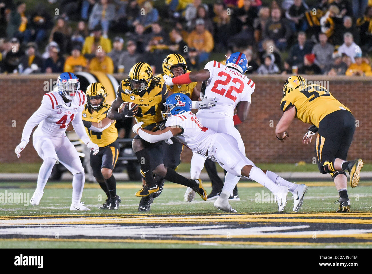 Oct 12, 2019: Mississippi Rebels linebacker Jacquez Jones (10) dives in ...
