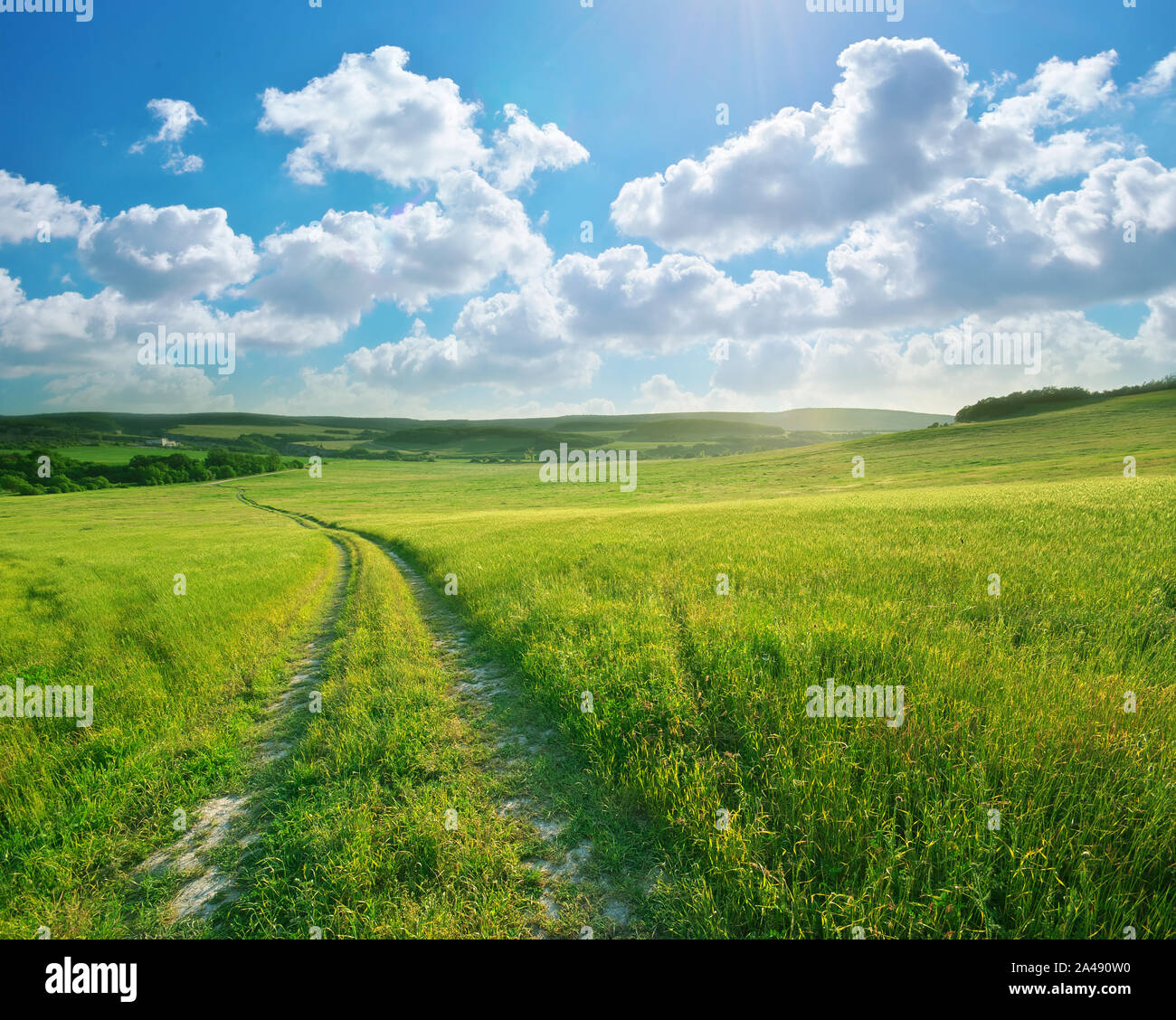 Road lane and deep blue sky. Nature design Stock Photo - Alamy