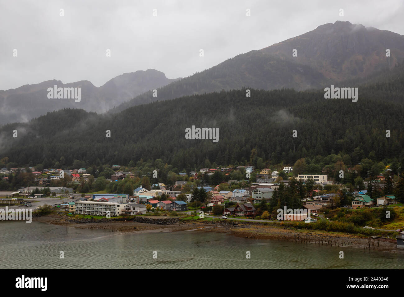 Beautiful view of a small town, Juneau, during a cloudy morning with ...