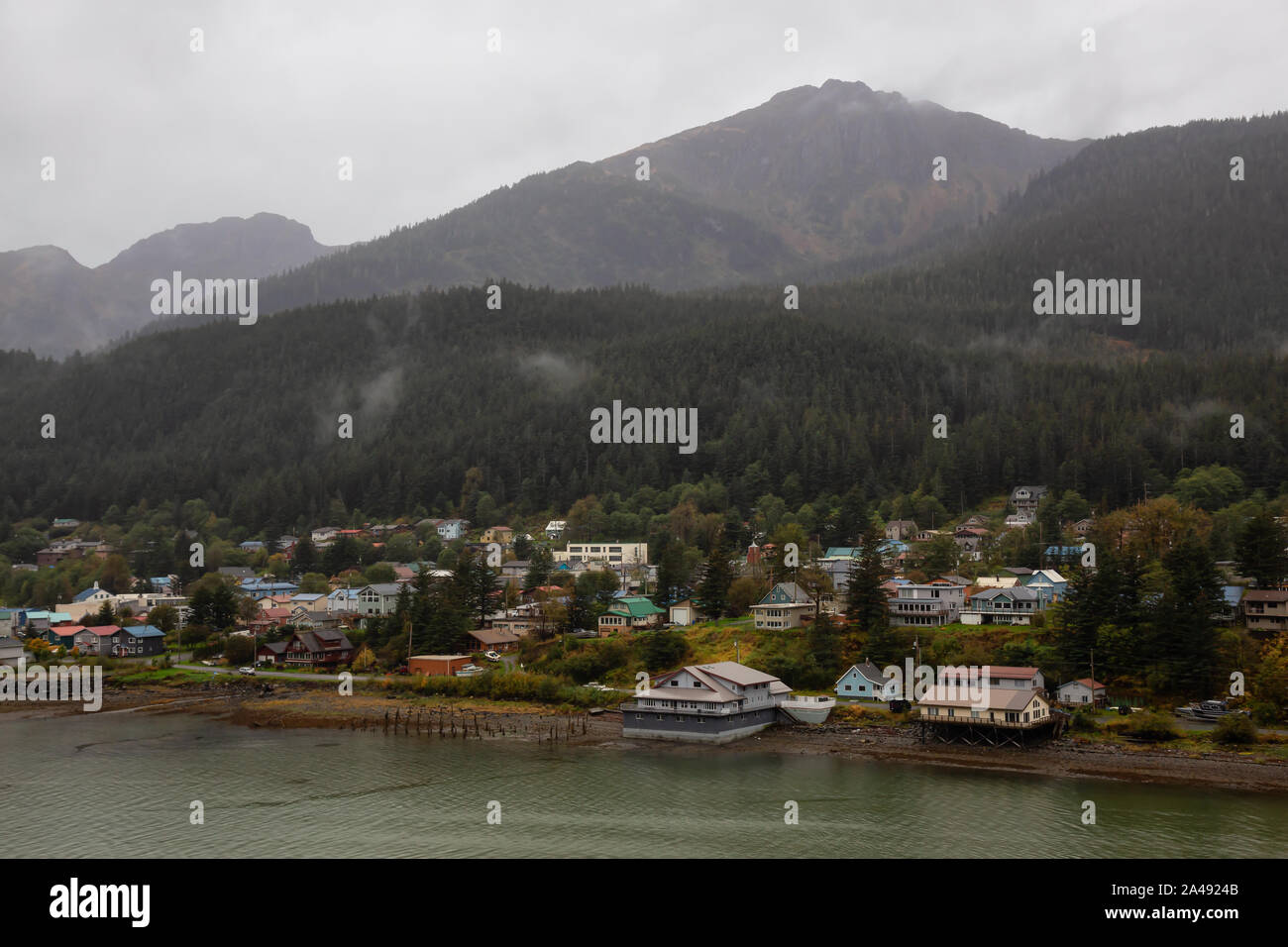 Beautiful view of a small town, Juneau, during a cloudy morning with ...