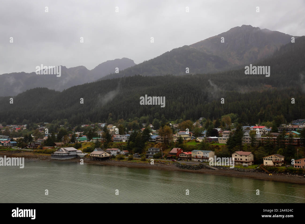 Beautiful view of a small town, Juneau, during a cloudy morning with ...