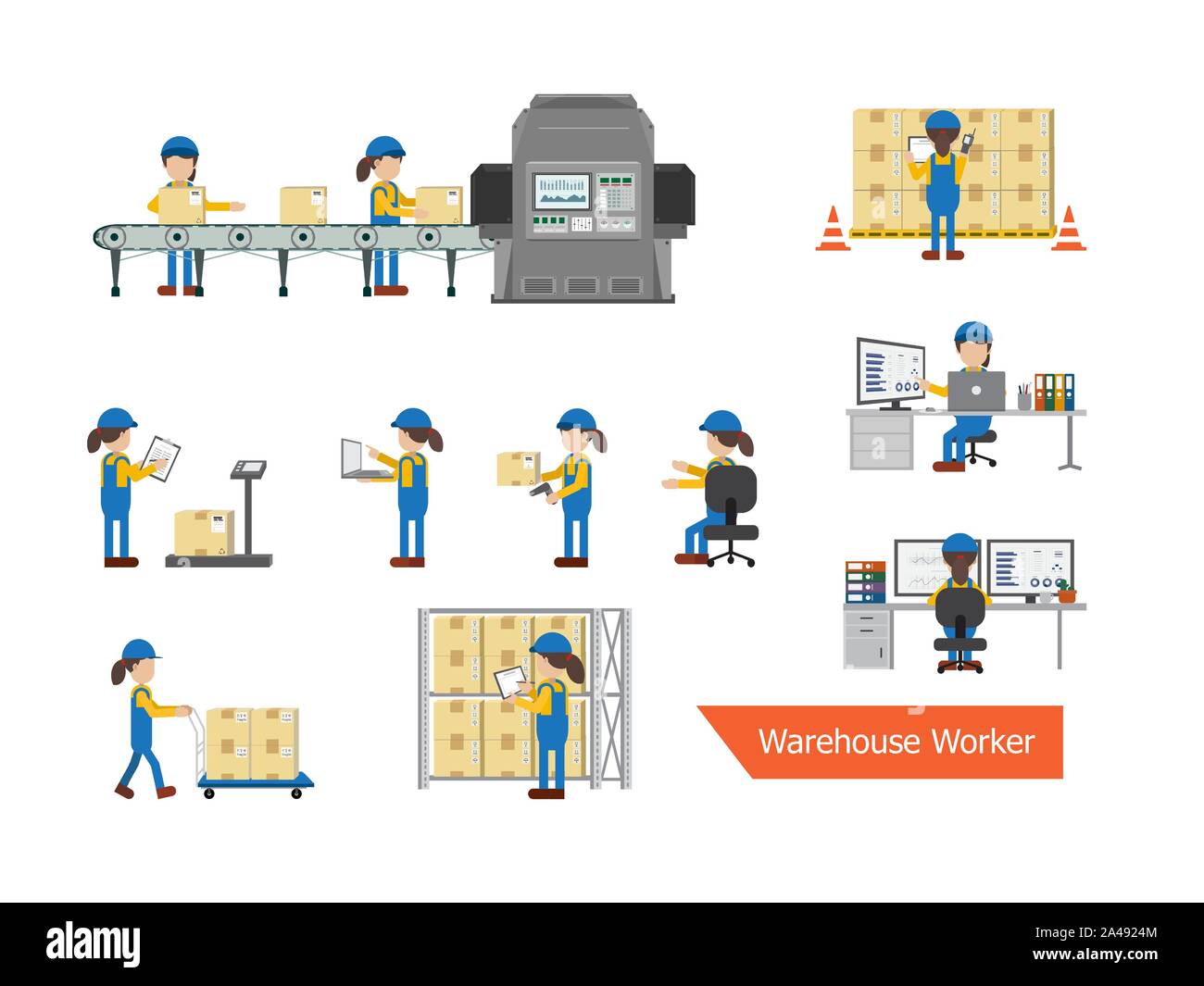 Set of female warehouse workers character vector illustration Stock ...