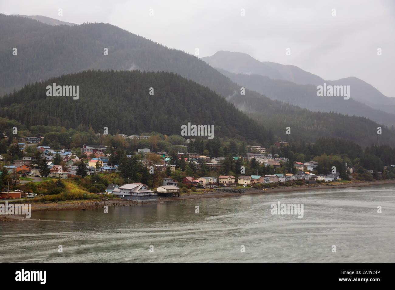 Beautiful view of a small town, Juneau, during a cloudy morning with ...