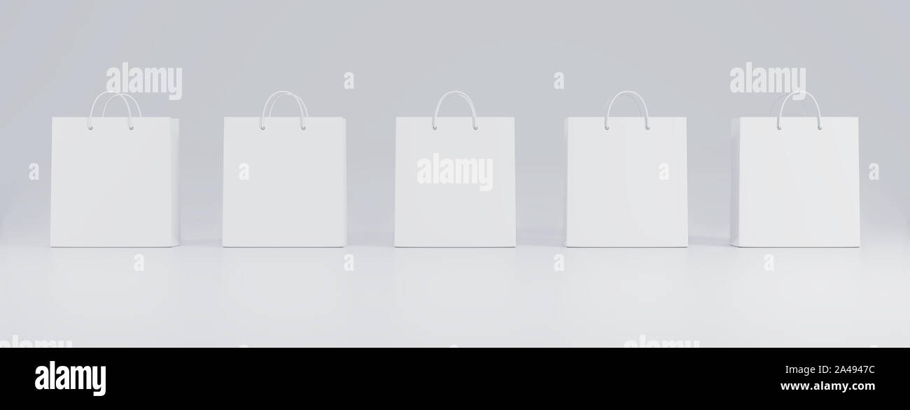 Blank white paper bag, 3d rendering. Empty gift carry pack template ...