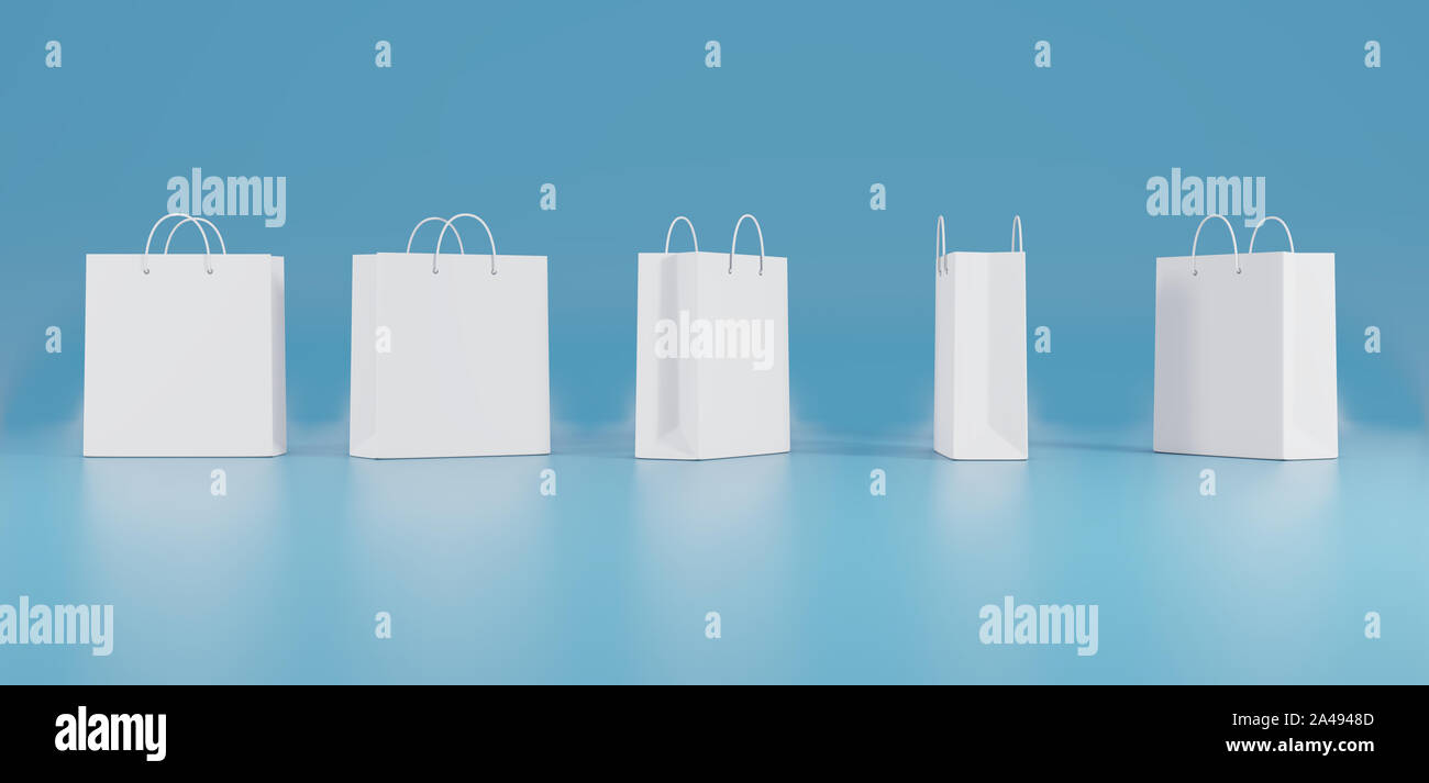 Blank white paper bag, 3d rendering. Empty gift carry pack template ...