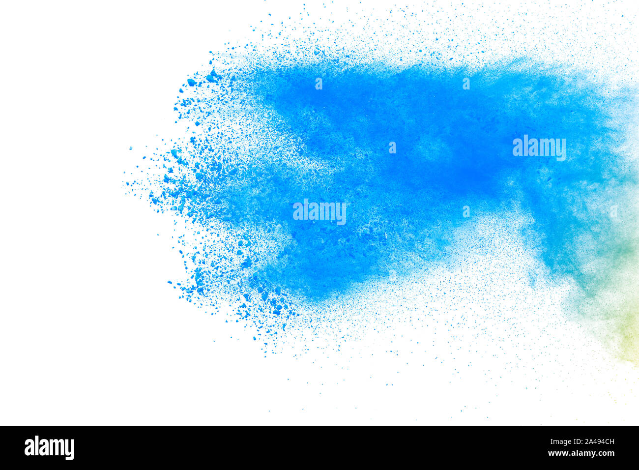 Bizarre forms of blue powder explode cloud on white background ...