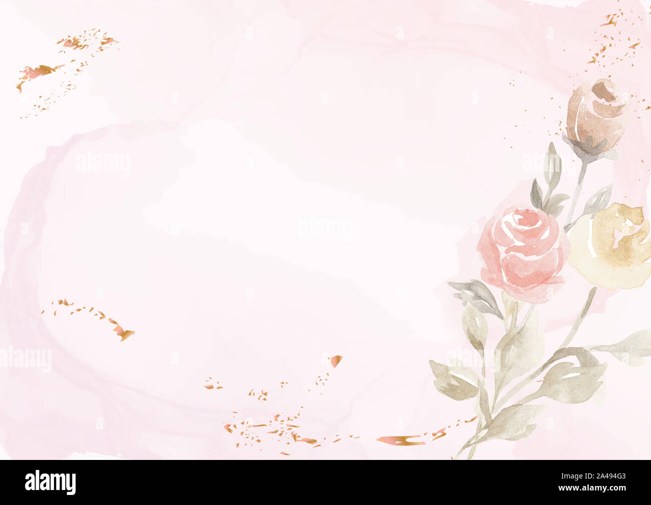 The horizontal vector pastel pink background with drawn rose flower ...