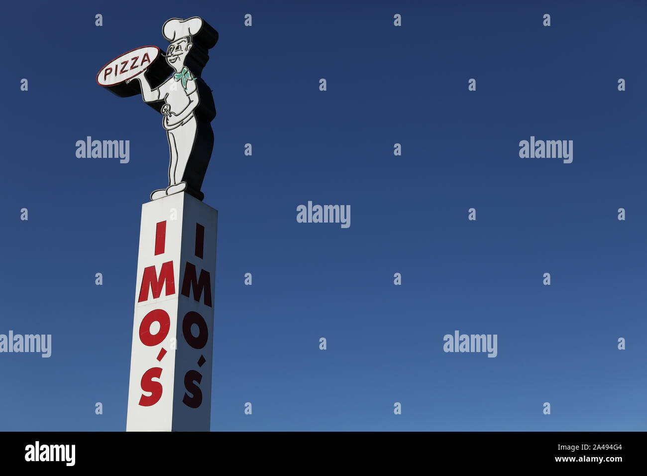 St. Louis, Missouri / USA - October 12, 2019: IMO's Pizza logo against ...