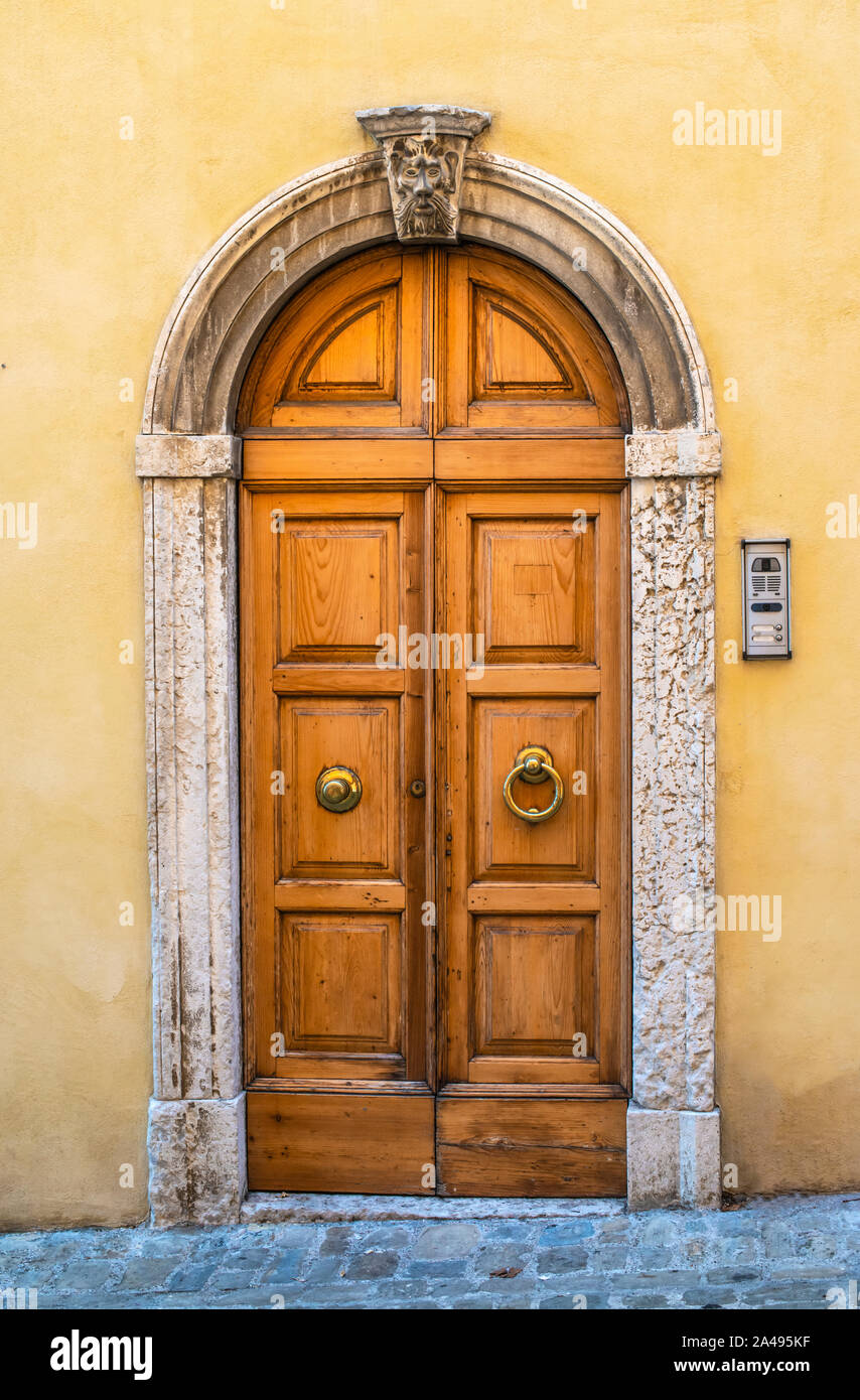 Typical italian facade with door. Italian house. Traditional style and ...