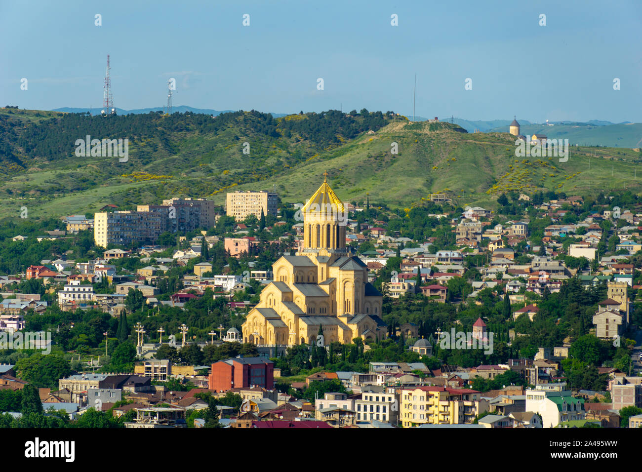 View of the Holy Trinity Cathedral Tsminda Sameba in Tbilisi, Georgia ...