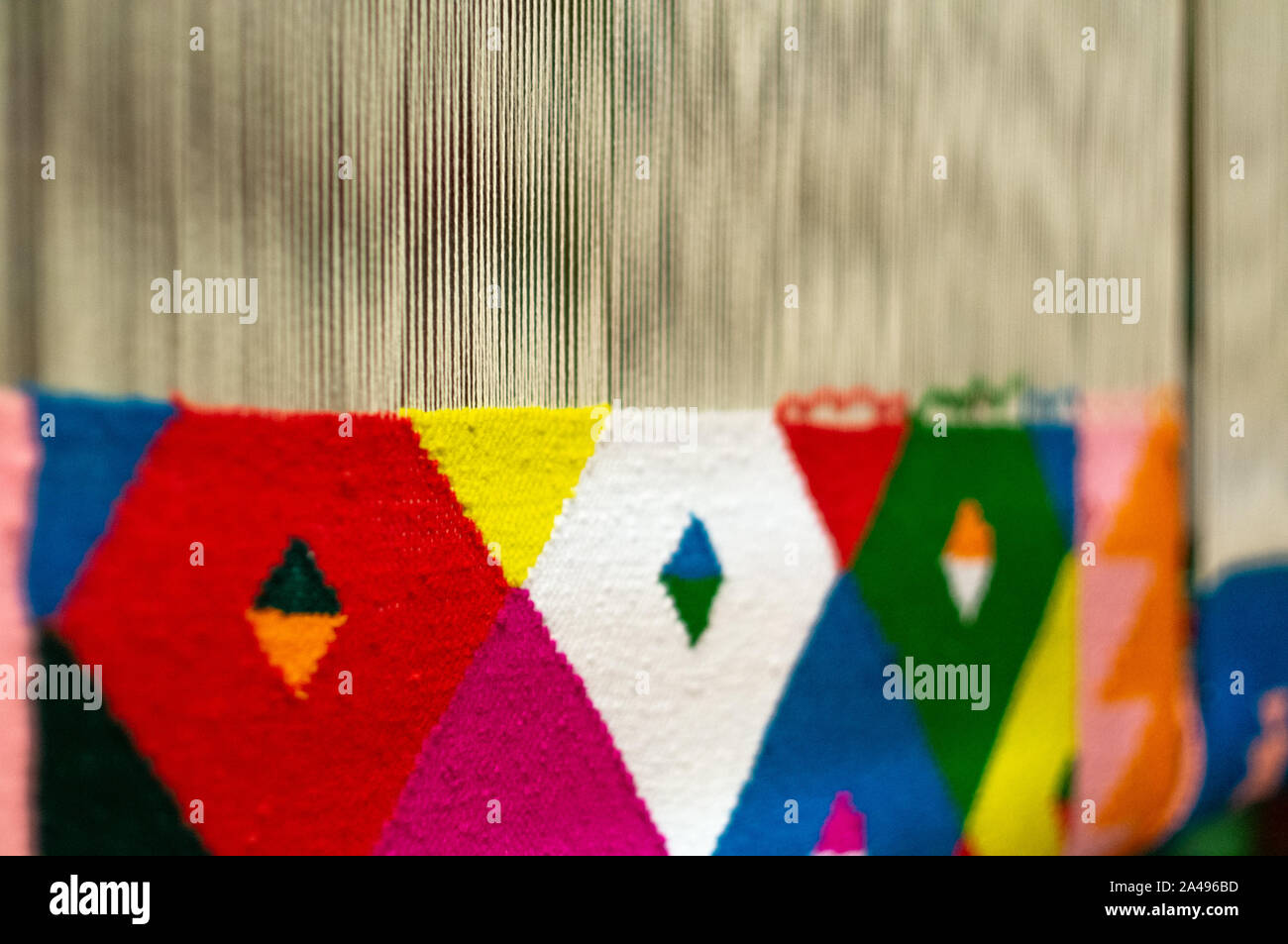 Traditional indian dari or carpet being woven on a manual loom Stock ...