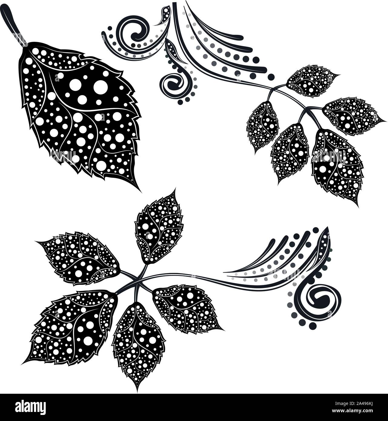 Ornamental leaf silhouette with dots pattern illustration Stock Vector ...