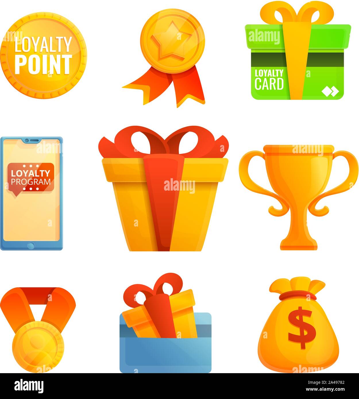 Loyalty program icons set. Cartoon set of loyalty program vector icons ...