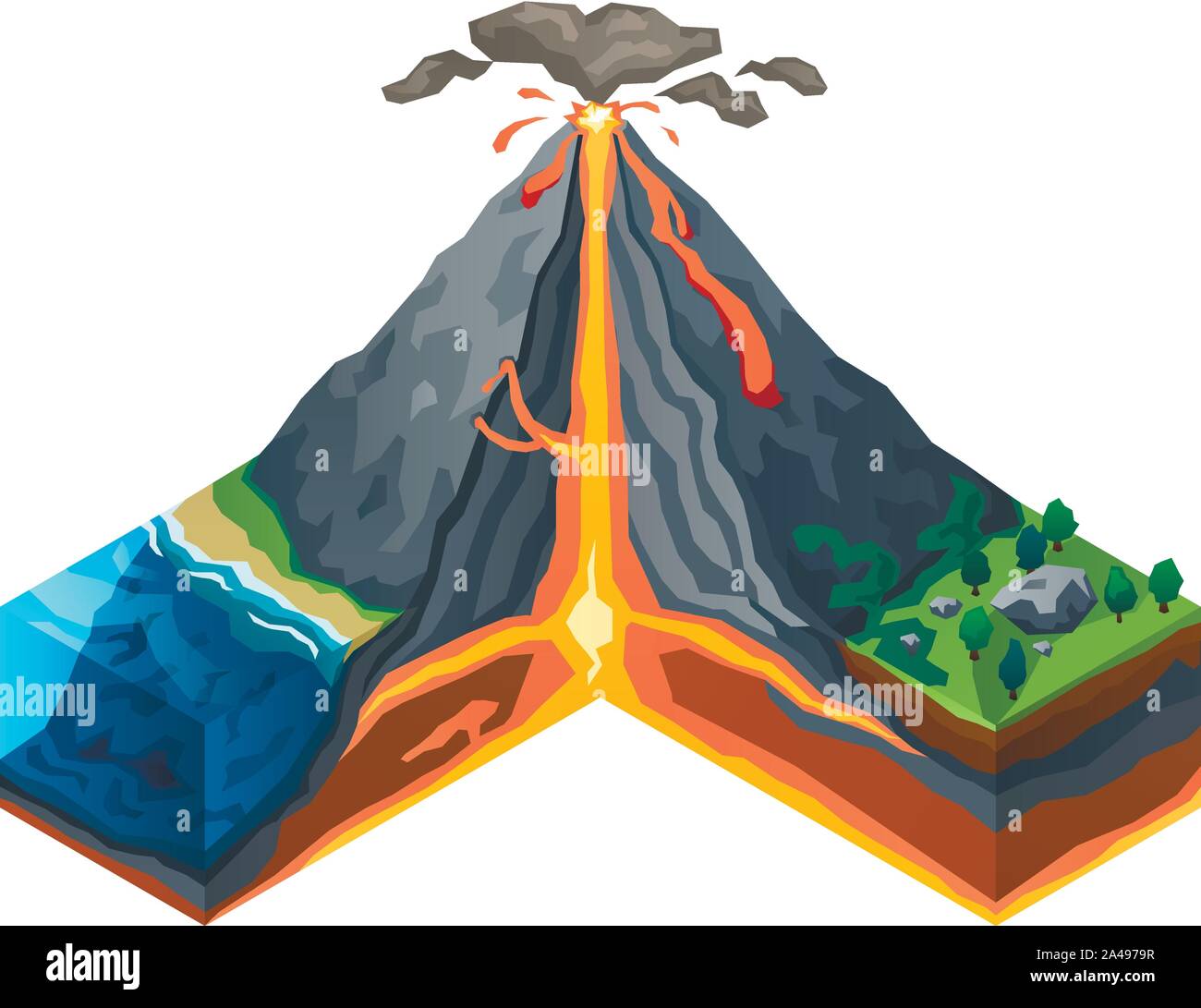 Volcano structure concept banner. Isometric illustration of volcano ...