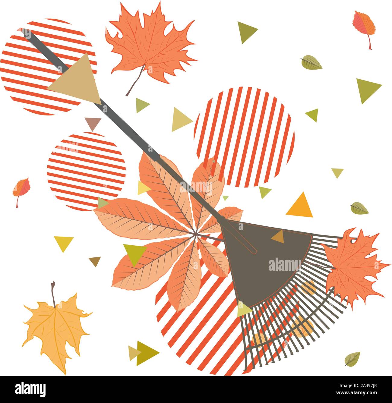 Autumn fallen leaves with rake design illustration Stock Vector Image ...