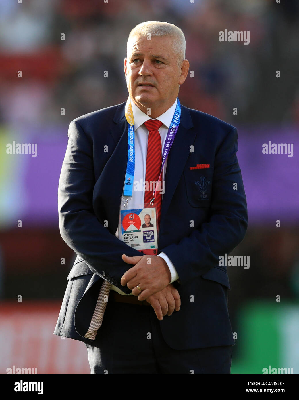 Wales head coach Warren Gatland during the 2019 Rugby World Cup match ...