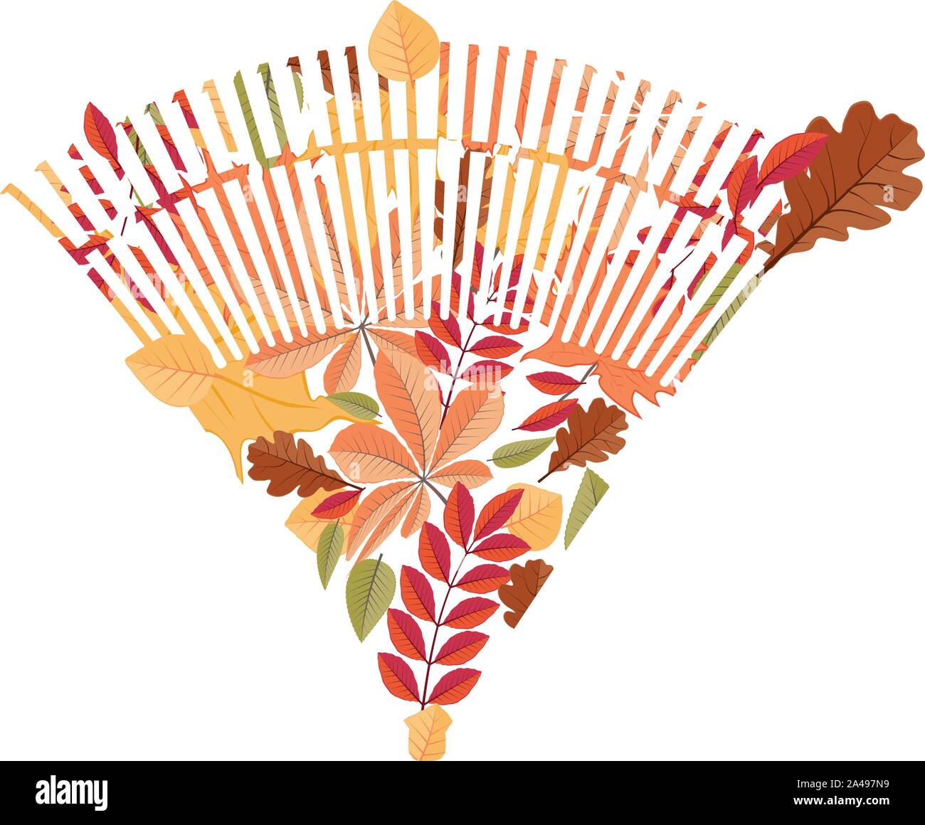 Autumn fallen leaves with rake design illustration Stock Vector Image ...