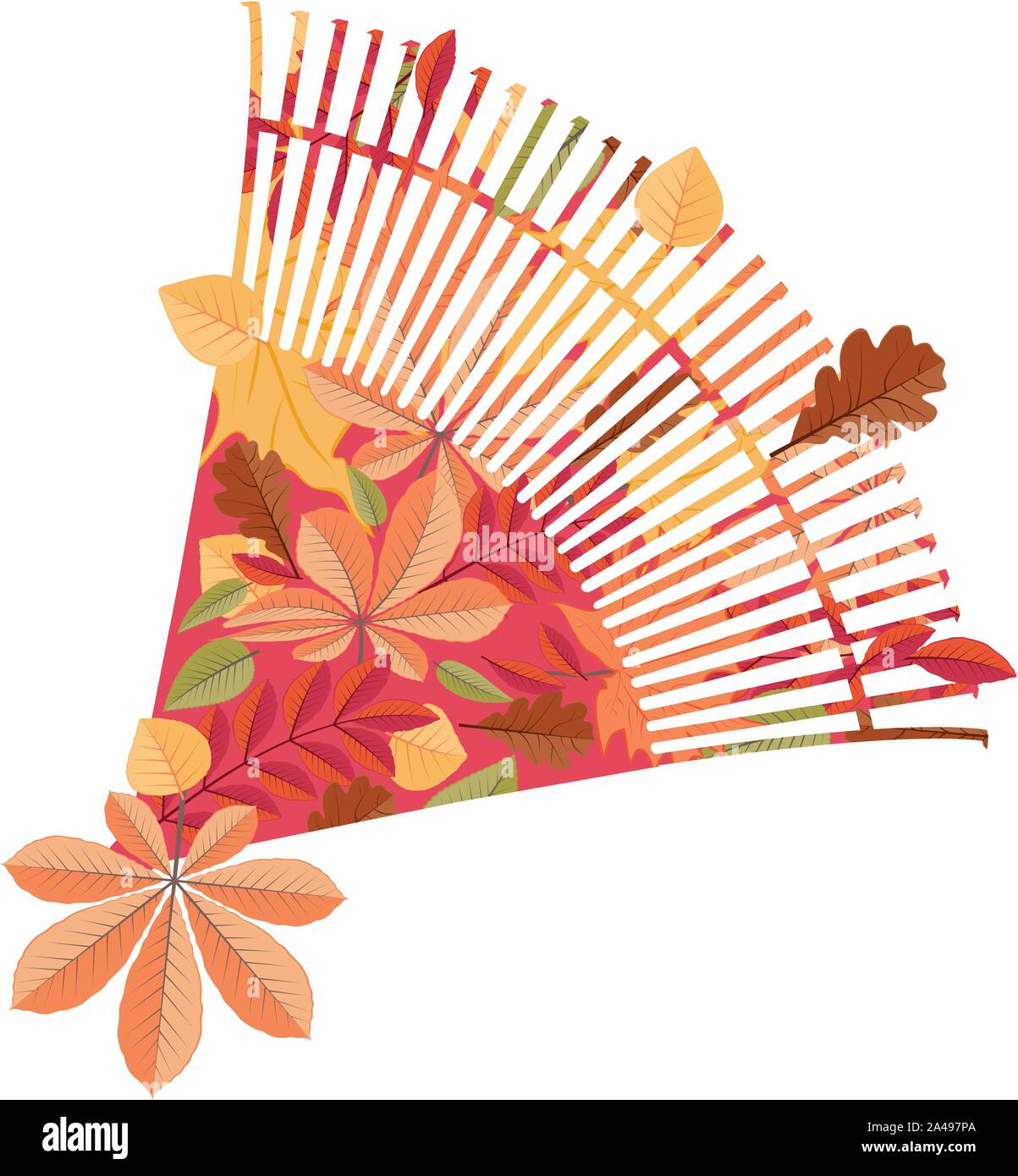 Autumn fallen leaves with rake design illustration Stock Vector Image ...