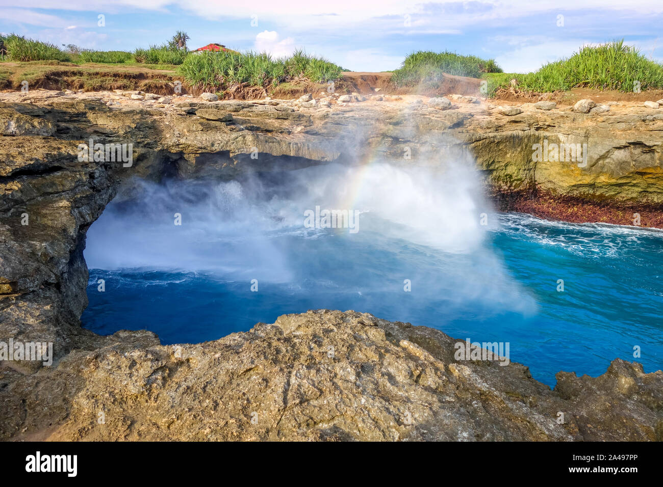 Devil’s tears landmark in Nusa Lembongan island, Bali, Indonesia Stock ...