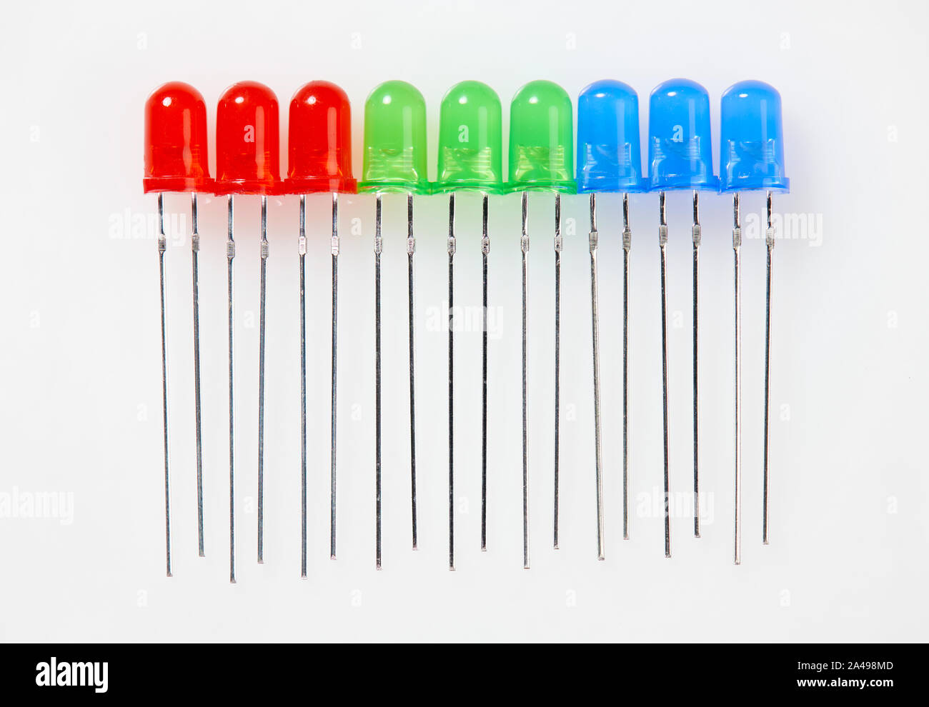 RGB color diodes closeup - electronic component for learning, training ...