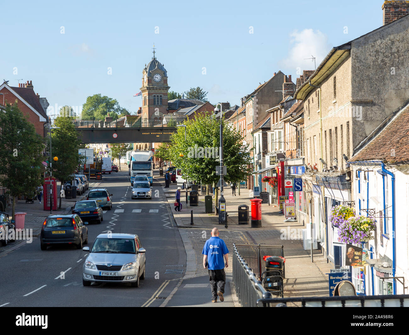 Traffic on main street in town centre of Hungerford, Berkshire, England ...
