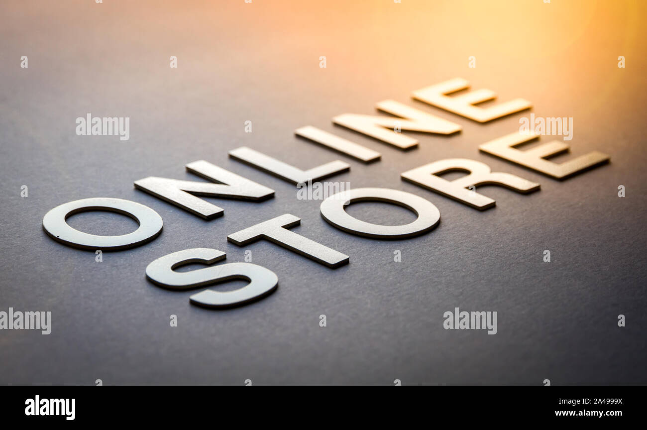 Word online store written with white solid letters on a board Stock ...