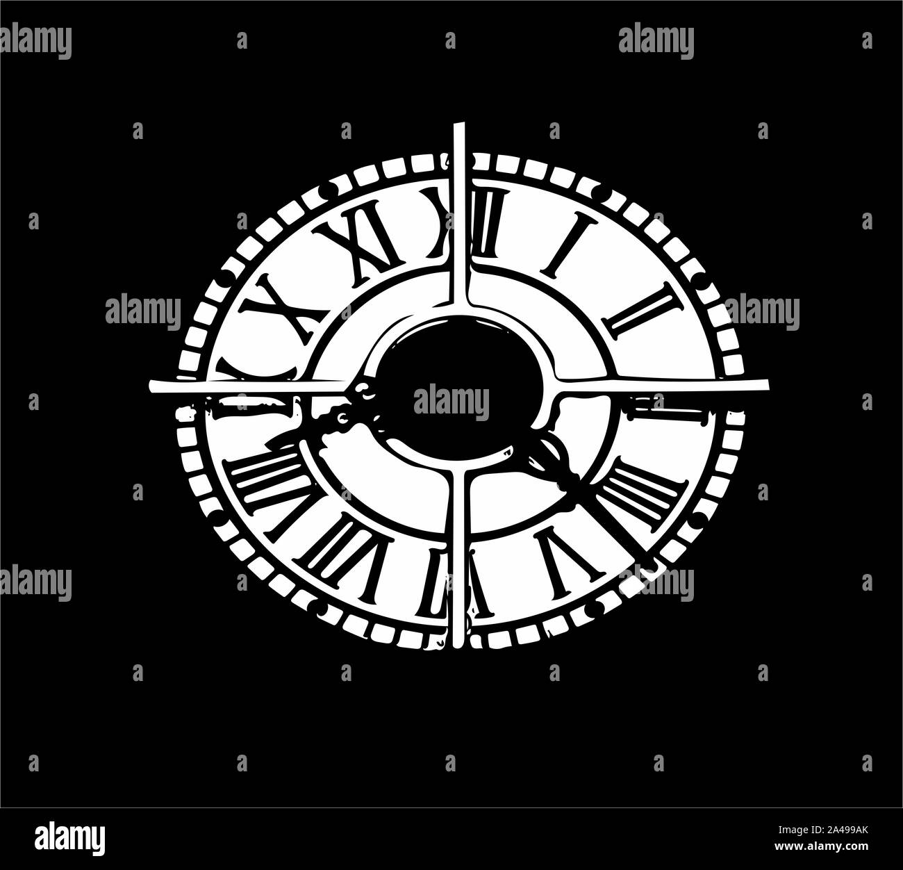 Artfully and ornate image of a clock in black and white color optics ...