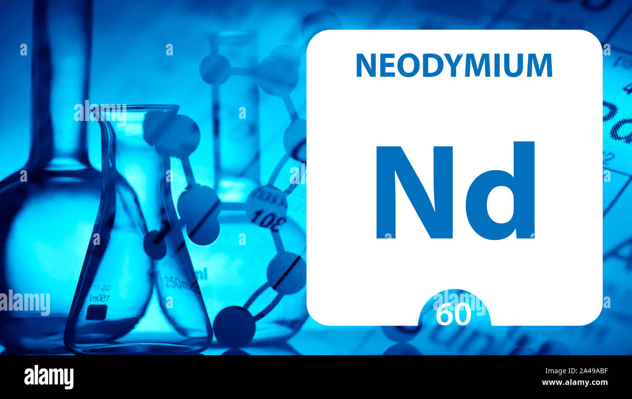 Neodymium Nd, chemical element sign. 3D rendering isolated on white ...