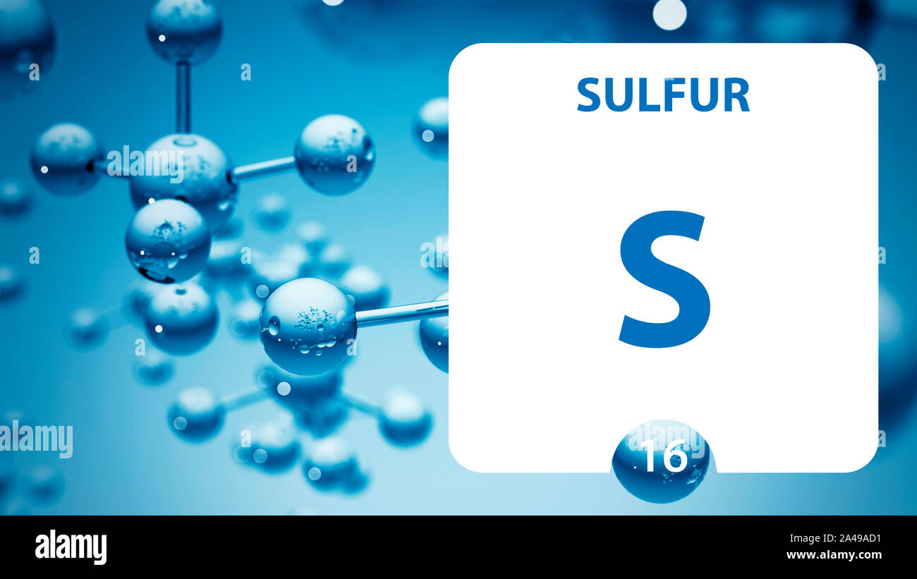 Sulfur S, chemical element sign. 3D rendering isolated on white ...