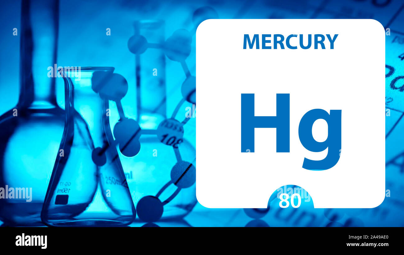 Mercury Hg, chemical element sign. 3D rendering isolated on white ...