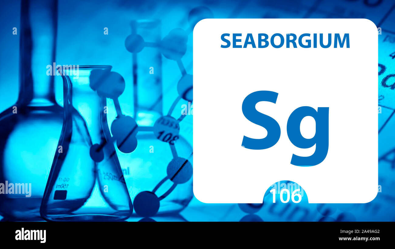 Seaborgium Sg, chemical element sign. 3D rendering isolated on white ...
