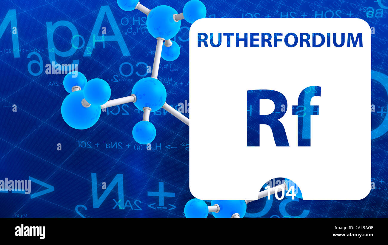 Rutherfordium Rf, chemical element sign. 3D rendering isolated on white ...