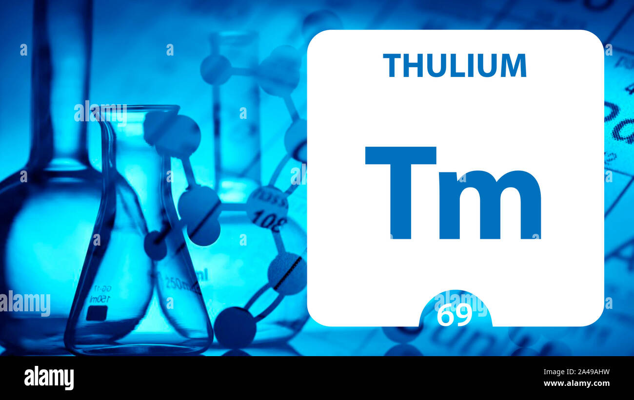 Thulium Tm, chemical element sign. 3D rendering isolated on white ...