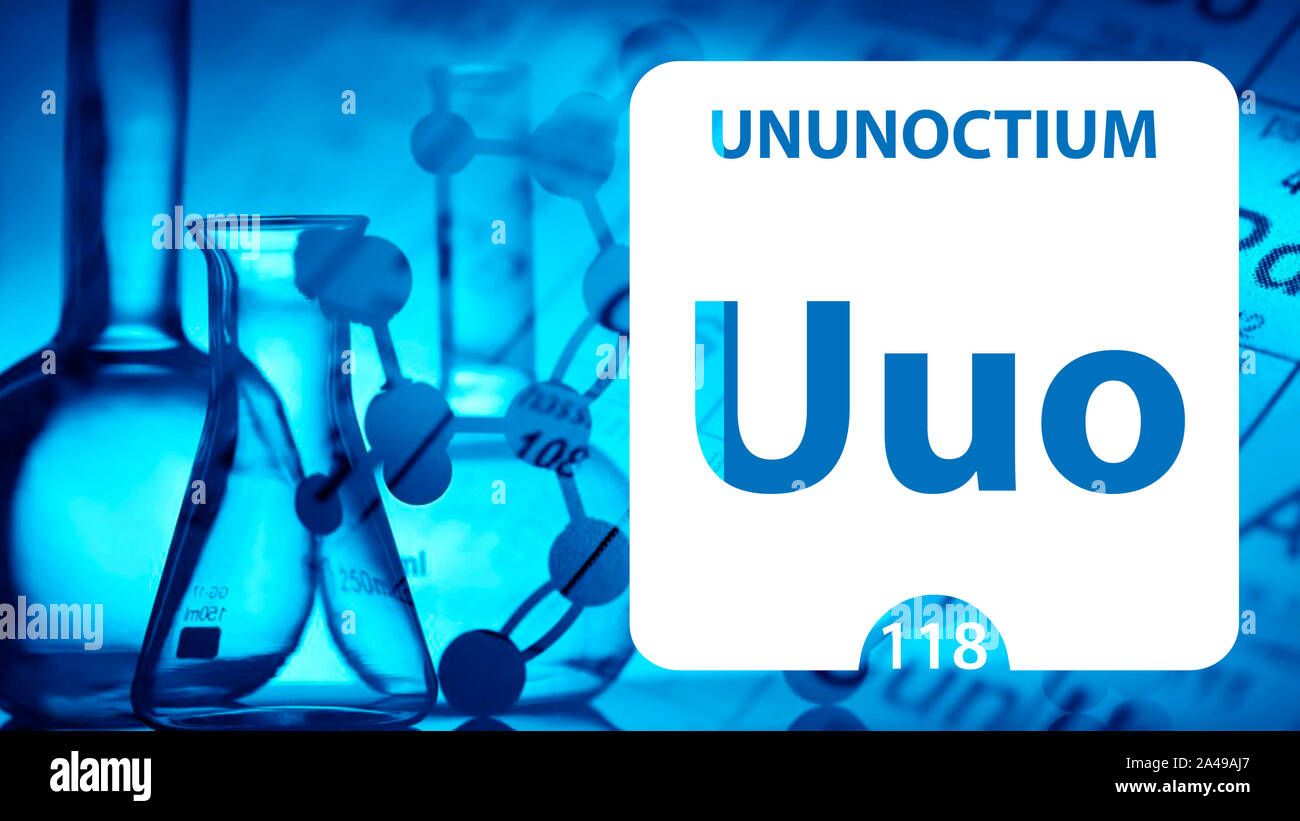 Ununoctium Uuo, chemical element sign. 3D rendering isolated on white ...