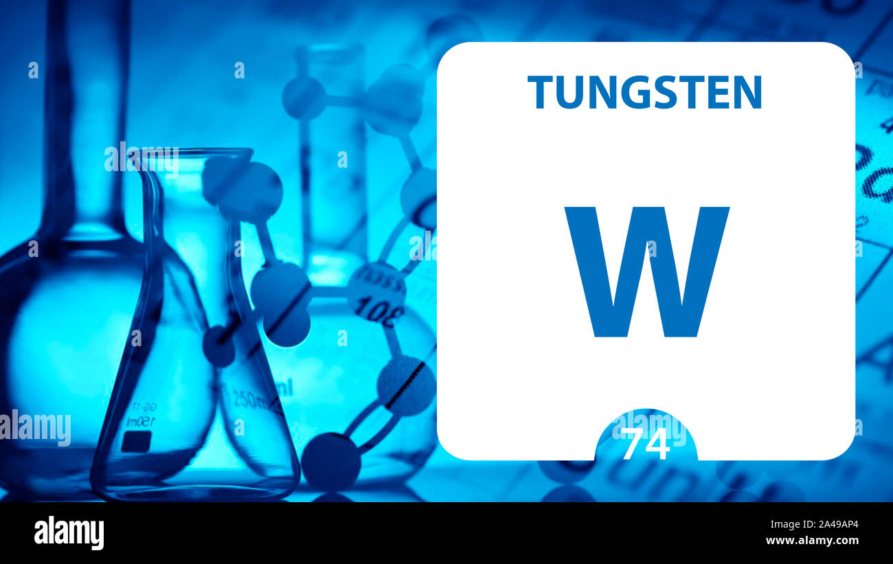 Tungsten W, chemical element sign. 3D rendering isolated on white ...
