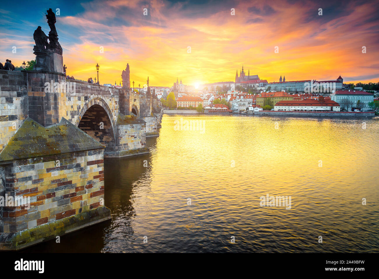 Stunning Prague sunset cityscape and famous touristic place with stone ...