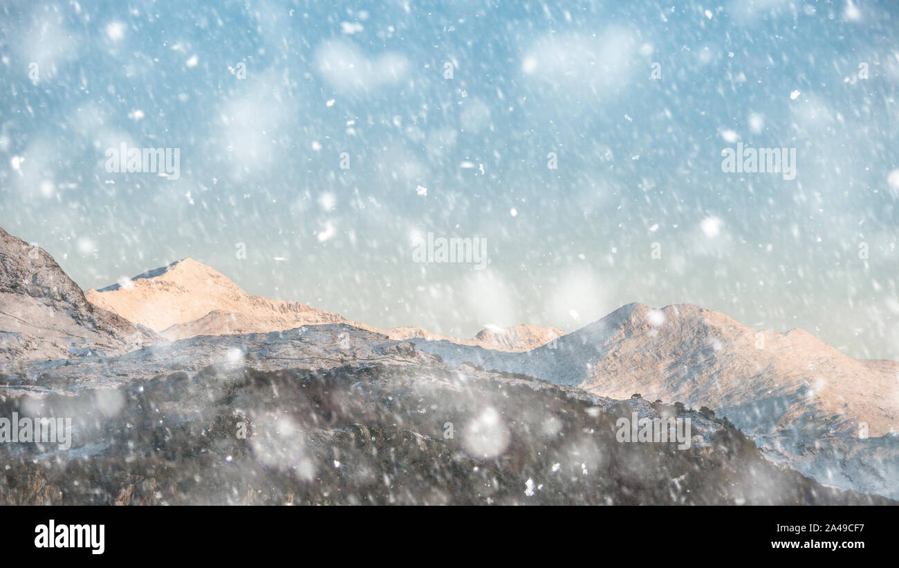 Beautiful Winter landscape image of Mount Snowdon and other peaks in ...