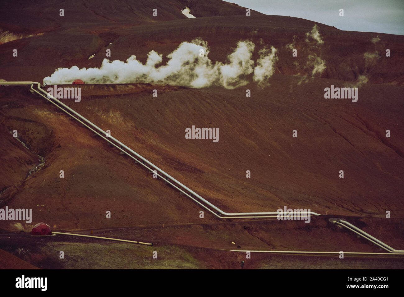 View of Krafla geothermal power plant, near Krafla Viti Volcano ...