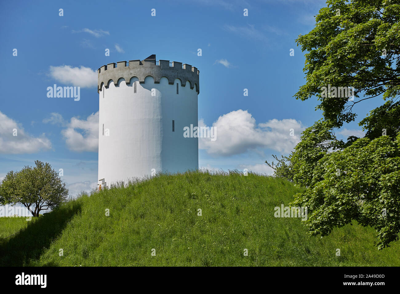 Old white water tower on rampart in city Fredericia, Denmark Stock ...