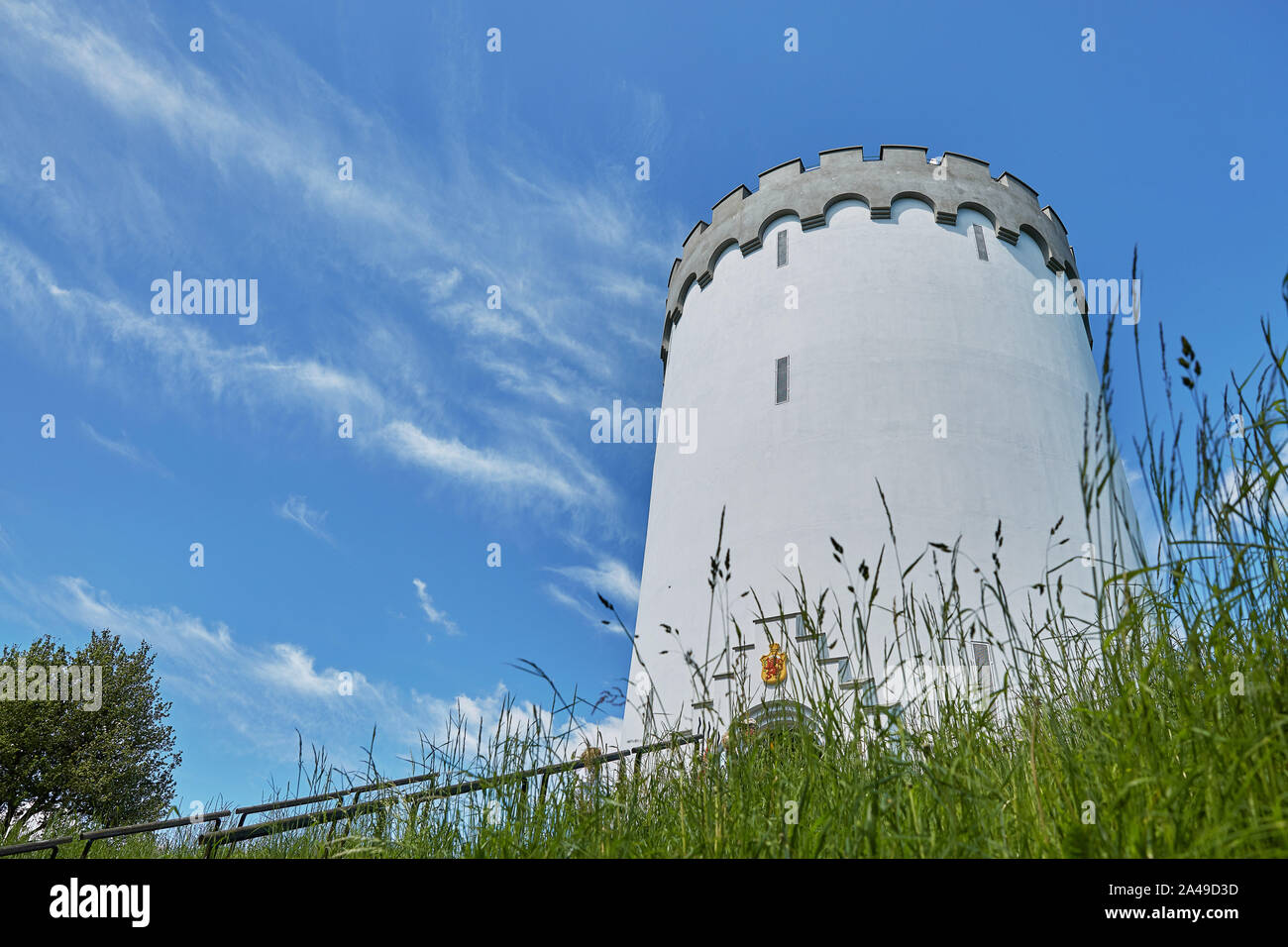 Old white water tower on rampart in city Fredericia, Denmark Stock ...