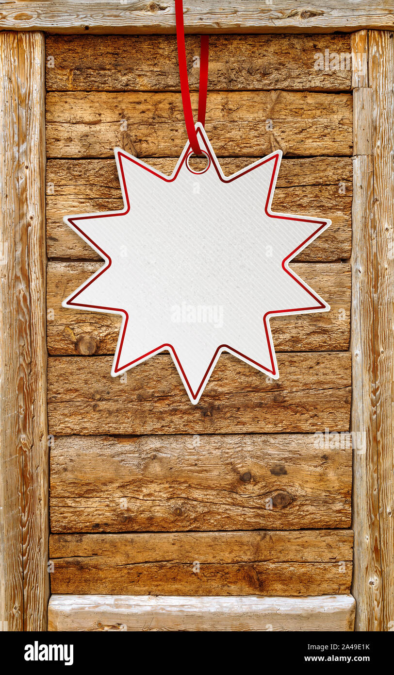 Star price sticker over wooden frame background with copy space Stock ...