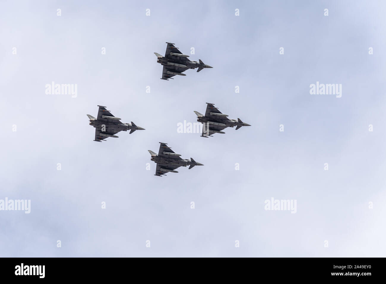 Madrid, Spain - October 12, 2019: Four Eurofighter Typhoon jet fighters ...