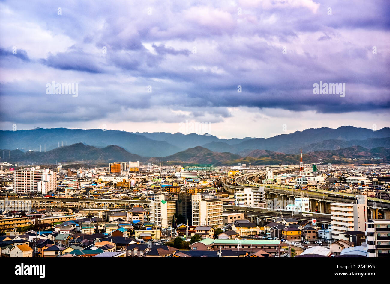 Kansai city as seen at the top of the building near Kansai Airport ...