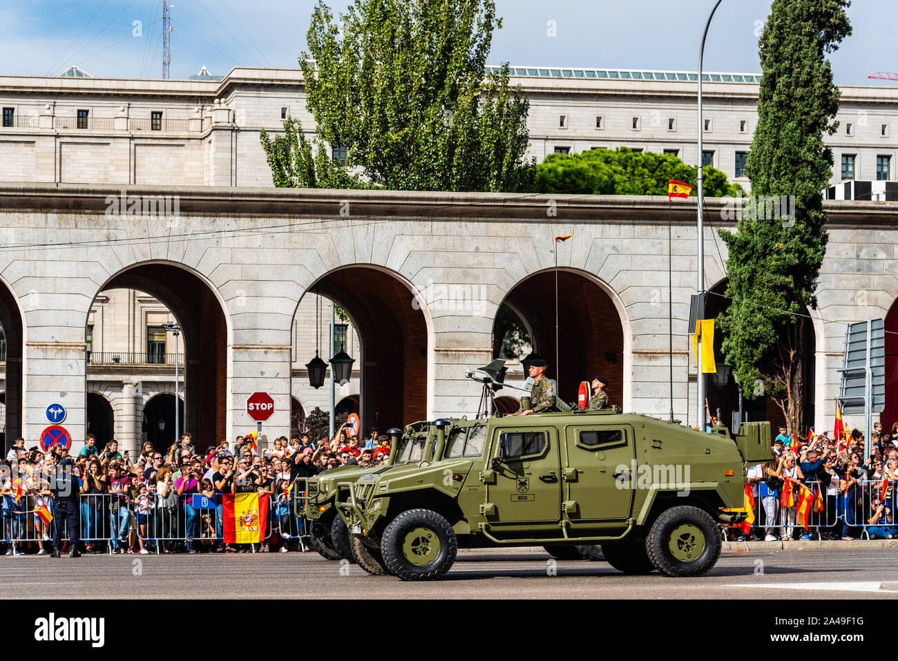 Madrid, Spain - October 12, 2019: Spanish Army marching during Spanish ...