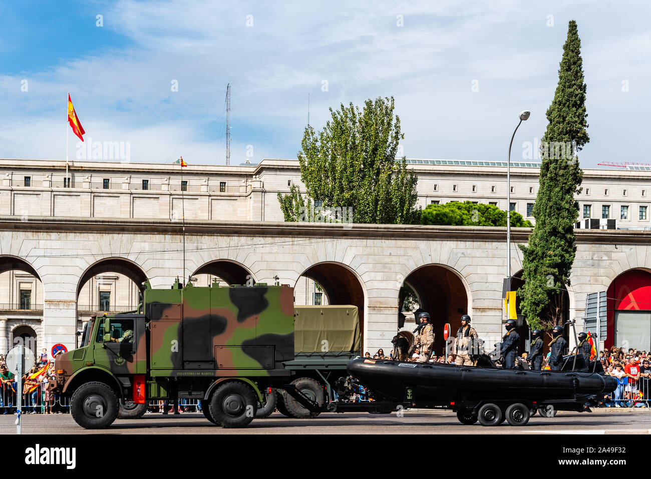 Madrid, Spain - October 12, 2019: Spanish Army marching during Spanish ...