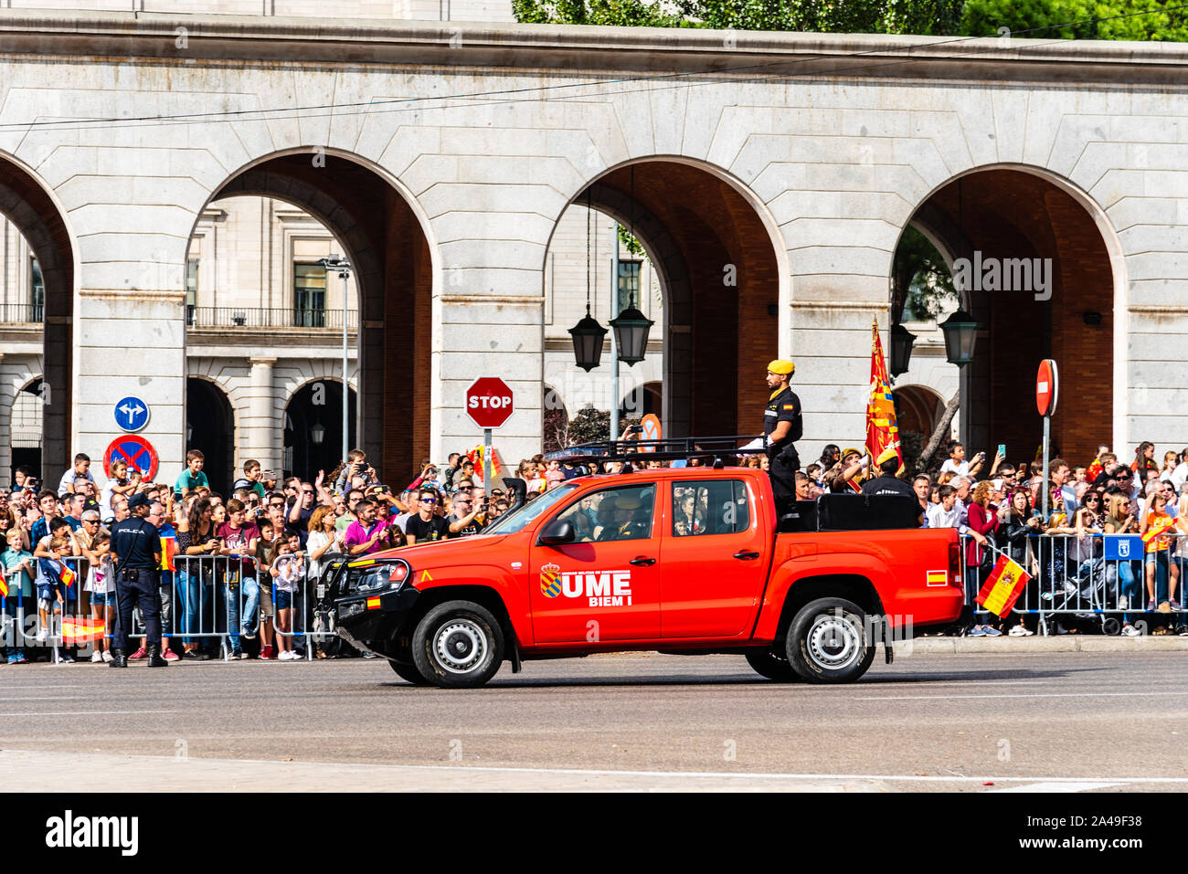 Madrid, Spain - October 12, 2019: Spanish Army marching during Spanish ...