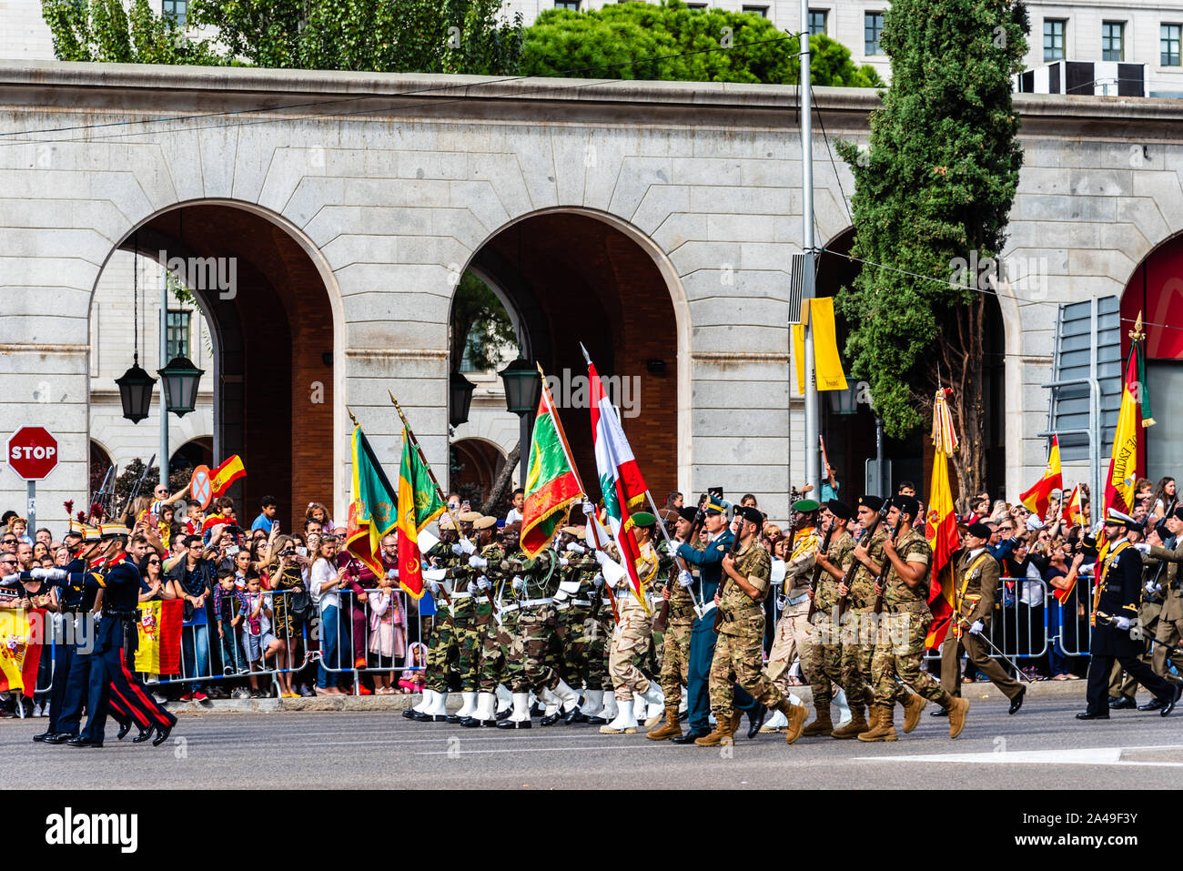 Madrid, Spain - October 12, 2019: Spanish Army marching during Spanish ...