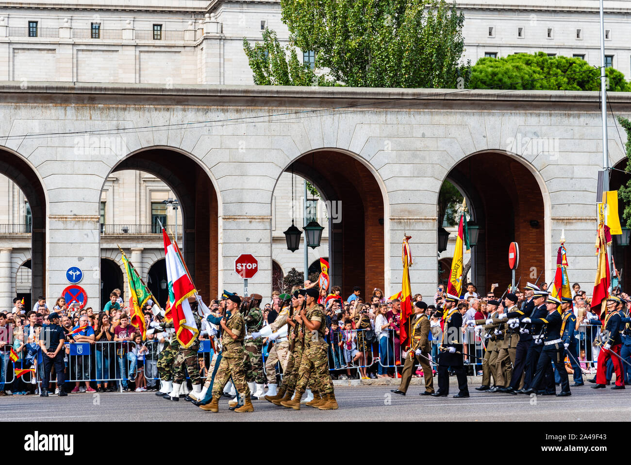Madrid, Spain - October 12, 2019: Spanish Army marching during Spanish ...