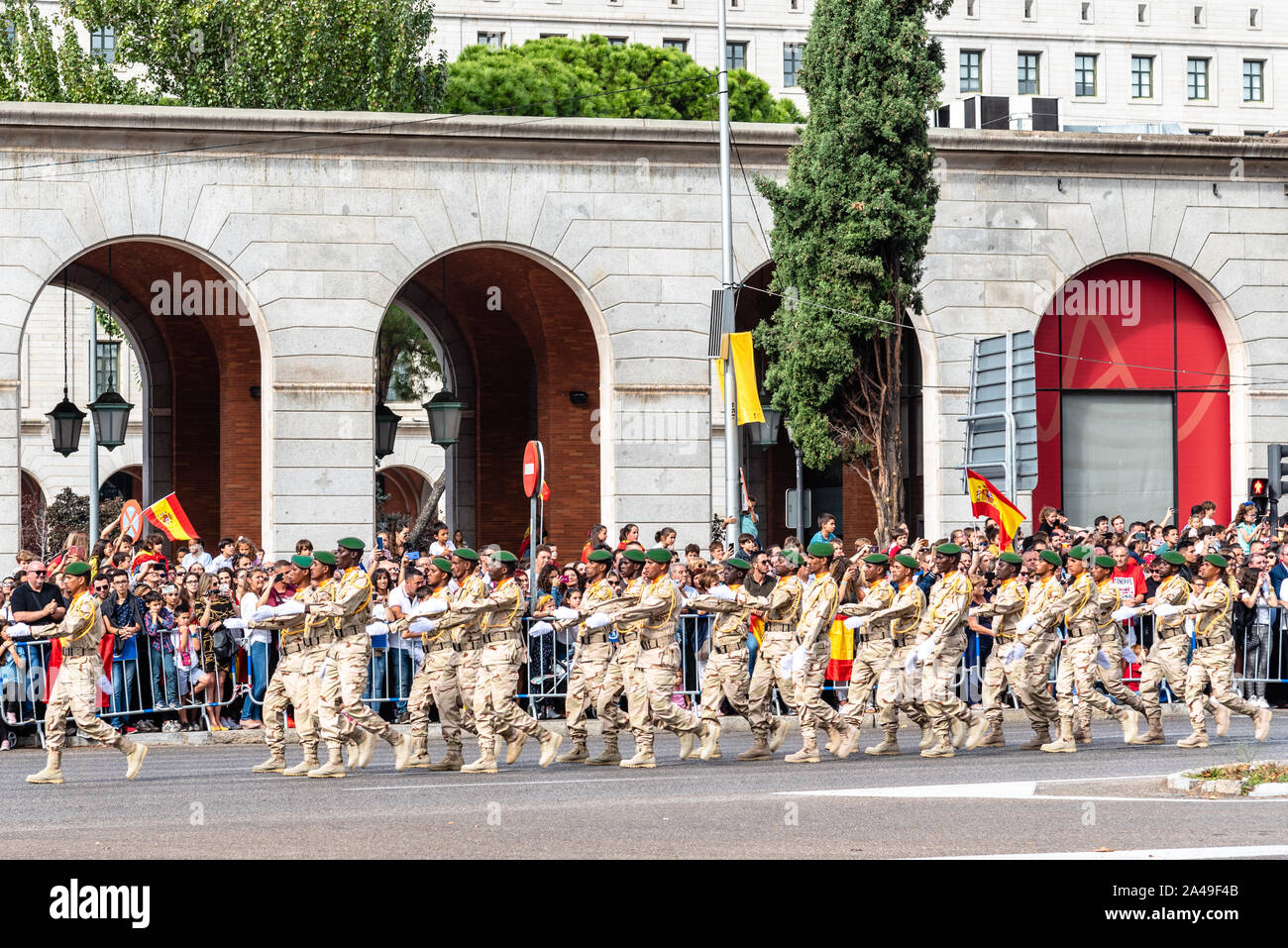 Madrid, Spain - October 12, 2019: Spanish Army marching during Spanish ...