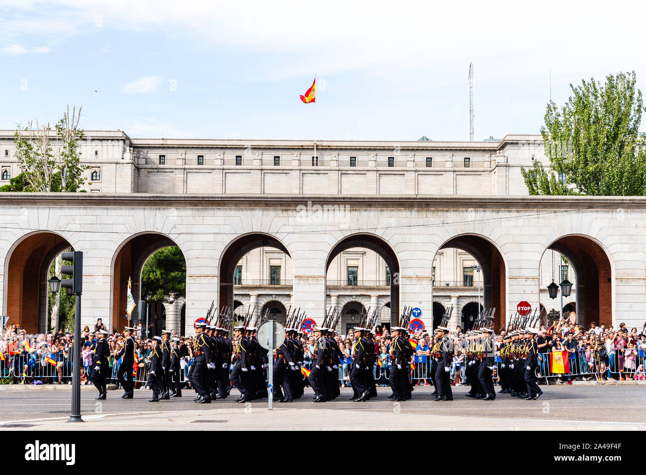 Madrid, Spain - October 12, 2019: Spanish Army marching during Spanish ...